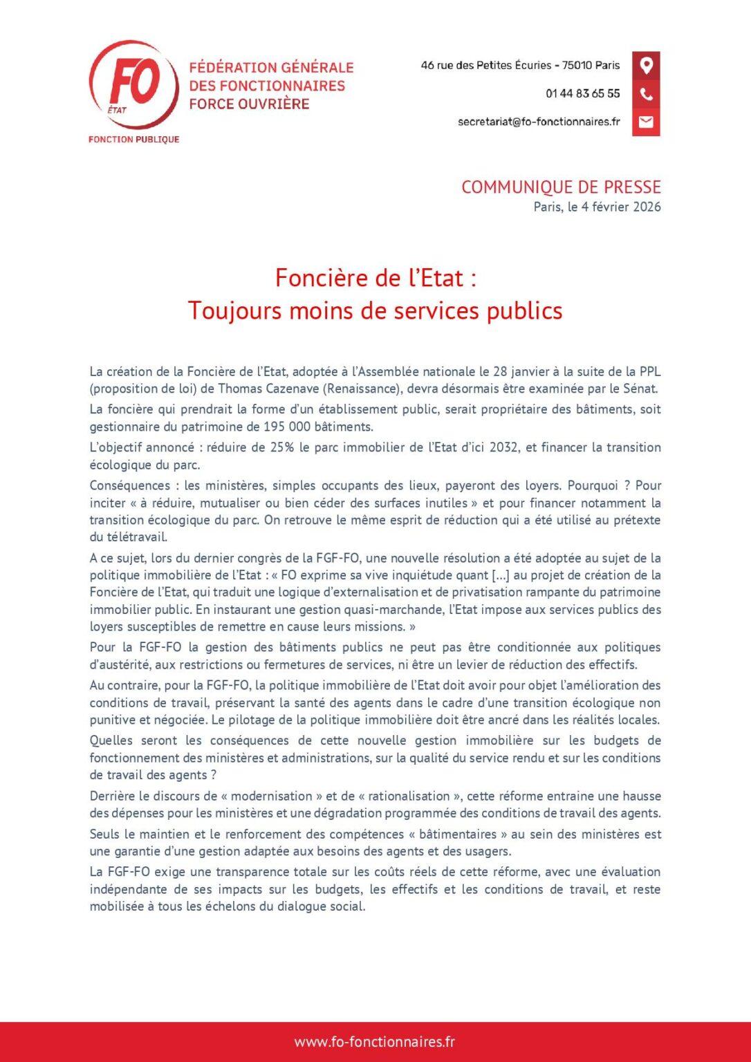 Foncière de l’État : toujours moins de services publics - feets-fo